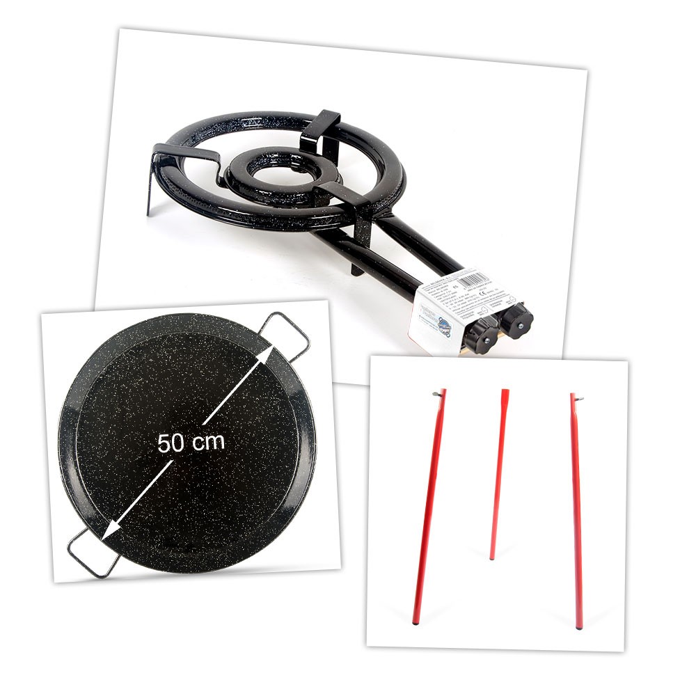 Paella esmaltada de 50 cm + Patas + Paellero Gama Premium